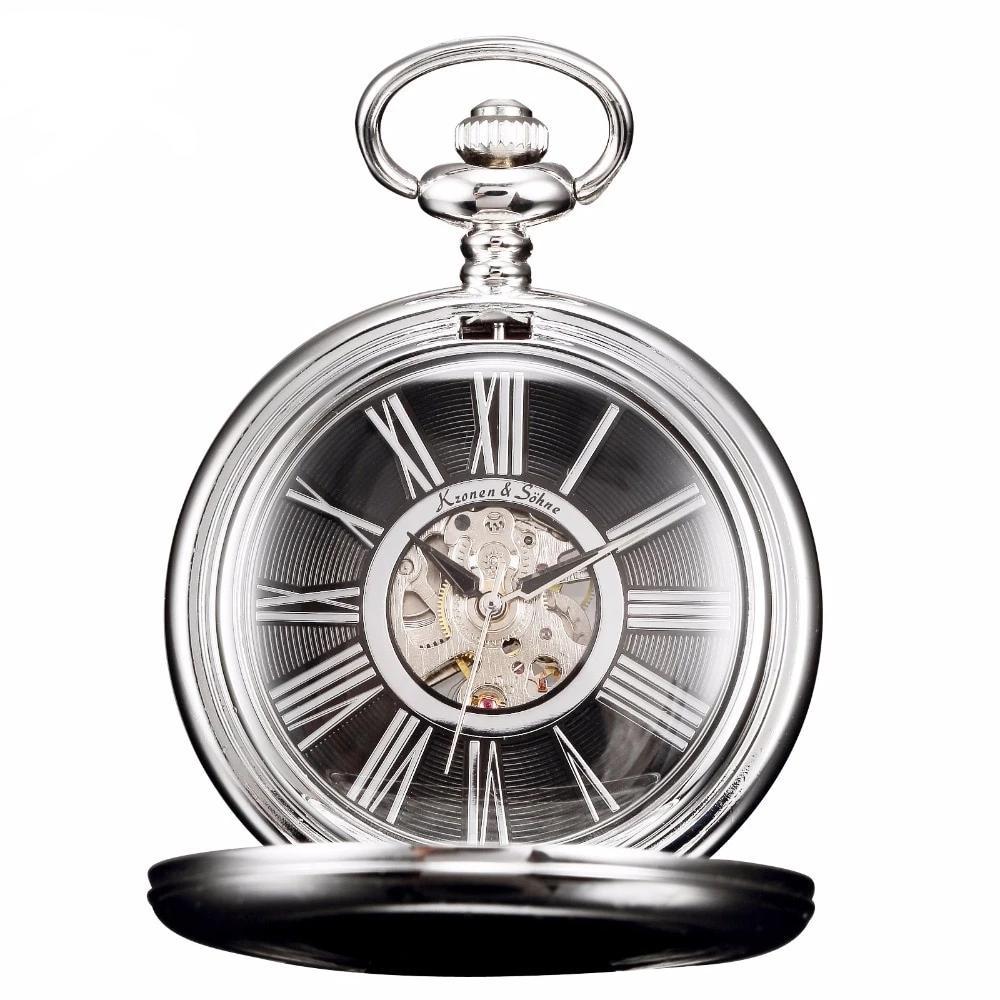 Men's Mechanical Hand Wind Roman Dial Collection Pocket Watches - 4 Co