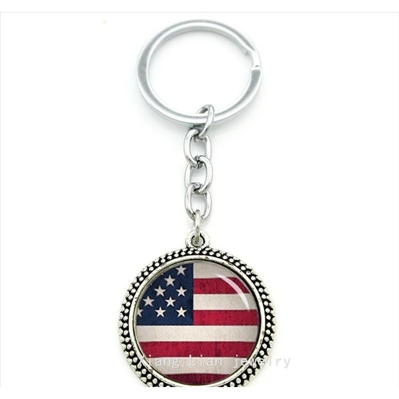 Silver USA Flag Key Chain